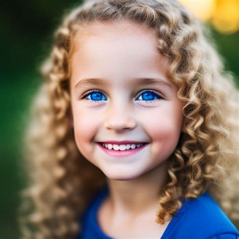 Girl With Curly Blonde Hair And Blue Eyes