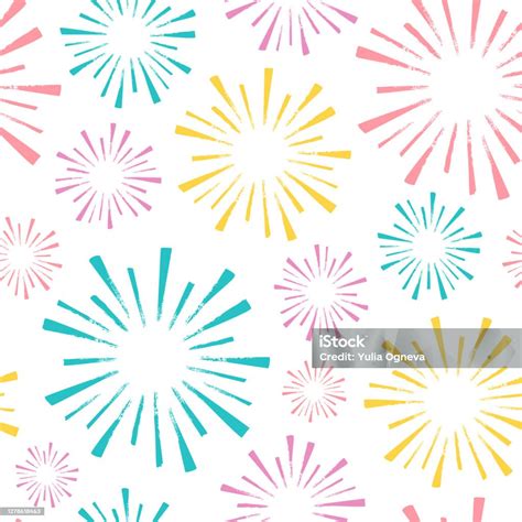 白い背景に分離された色の花火とのシームレスなパターン 花火のベクターアート素材や画像を多数ご用意 花火 塗料 模様 Istock