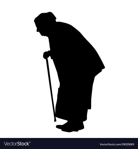 Silhouette A Old Woman With Cane Royalty Free Vector Image