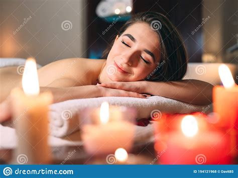 Spa Massage A Young Dark Haired Beautiful Girl Is Waiting For A