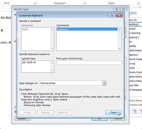 how to assign a shortcut key to a style in word