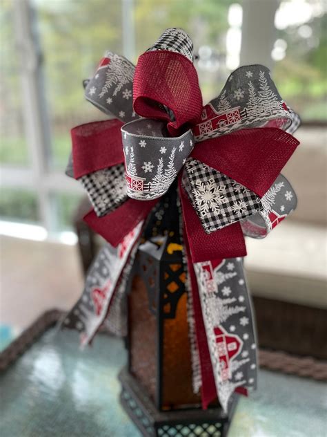 Farmhouse Christmas Bow Large Wreath Or Tree Topper Bow With Etsy