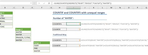 how to use countifs excel function with unequal ranges