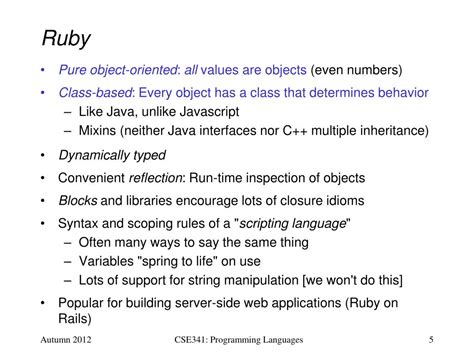 ppt cse341 programming languages introduction to ruby dynamic oop