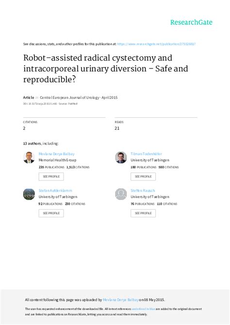 Pdf Robot Assisted Radical Cystectomy And Intracorporeal Urinary