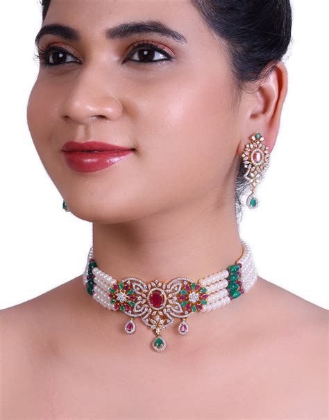 Freshwater Pearl Choker Necklace Set Mangatrai Gems And Jewels Pvt Ltd