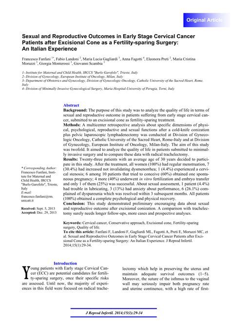 Pdf Sexual And Reproductive Outcomes In Early Stage Cervical Cancer