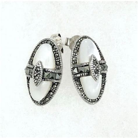 Vintage Jewelry Vintage Sterling Silver Mother Of Pearl Marcasite