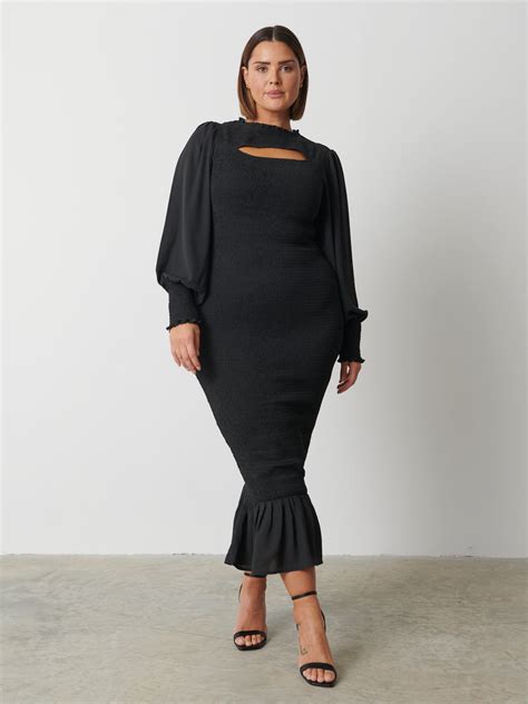 Elise Cut Out Shirred Midaxi Dress Curve Black Pretty Lavish