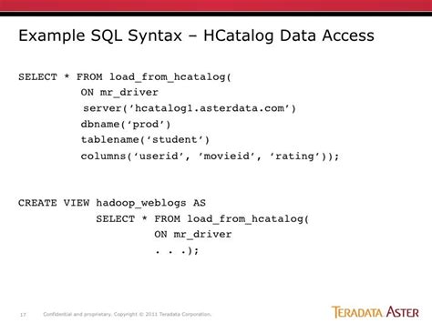 example sql syntax hcatalog