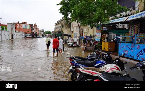 Rajasthan India 02nd July 2022 Indian People Wade Through A