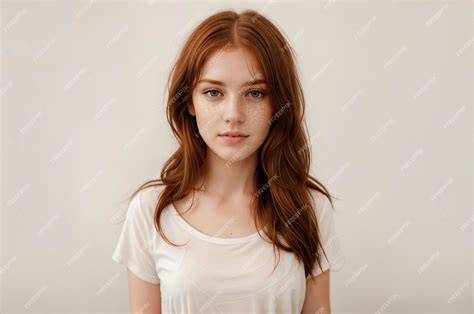 Premium Ai Image Headshot Portrait Of Happy Ginger Girl With Freckles
