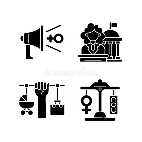 Feminism Black Glyph Icons Set On White Space Stock Vector