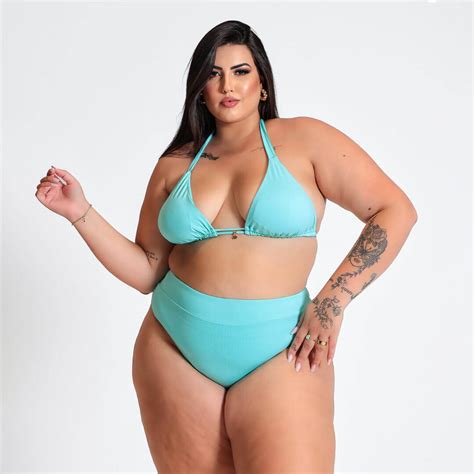 Conjunto Biquíni Plus Size Top Cortininha E Calcinha Fio Dental Duplo Lisa