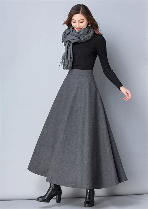 Winter Women Long Woolen Skirt Fashion Long Skirt Outfits Long