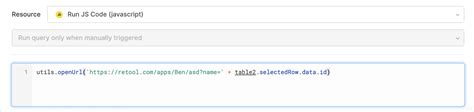 passing parameters when opening another retool page via js query how