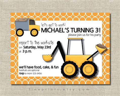 Construction Birthday Party Invitation By Fineprints On Etsy