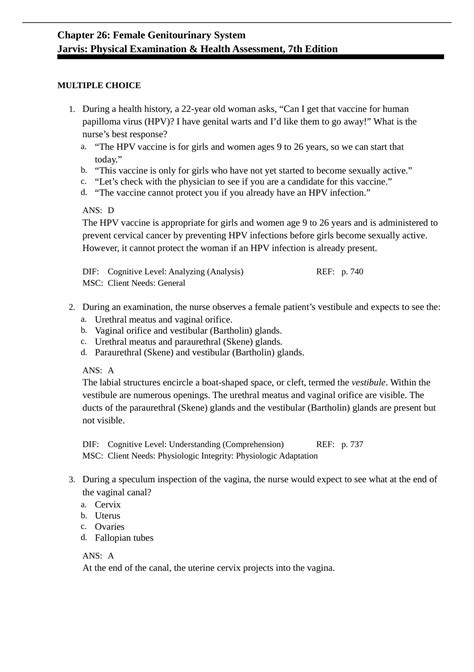 Chapter 26 Female Genitourinary System Jarvis Physical Examination