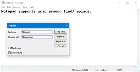 how to find and replace text in notepad on windows 10