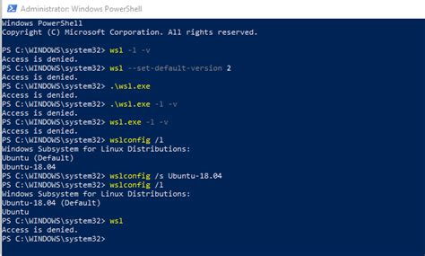 windows 10 powershell wsl exe access is denied super user