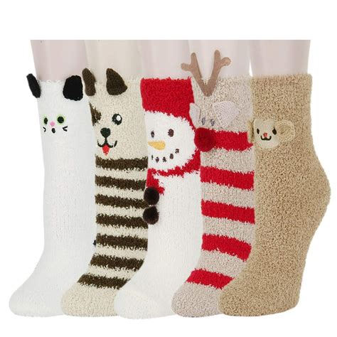 Clothing Socks 5 Pack Women Girls Fun Fuzzy Christmas Ts Colorful
