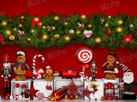 Kate Christmas Candy Backdrop Gingerbread Red For Photography
