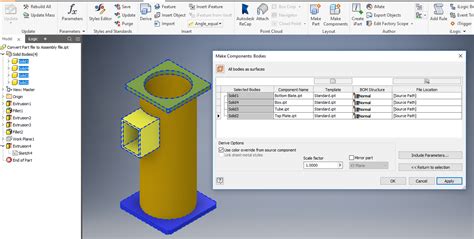 created an inventor part made up of features can an assembly file with