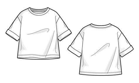 T Shirt Tops Fashion Flat Sketch Template For Ladies Isolated On