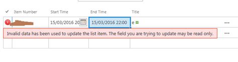 2013 invalid data has been used to update the list item the field
