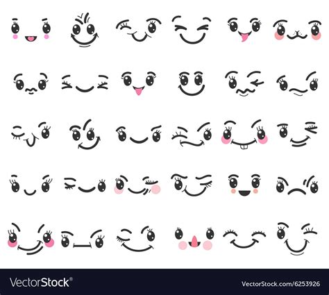 Cartoon Kawaii Emoticons Royalty Free Vector Image
