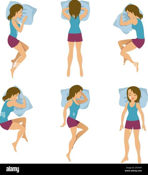 Women Sleeping Positions Vector Illustration Woman Sleep Poses In Bed