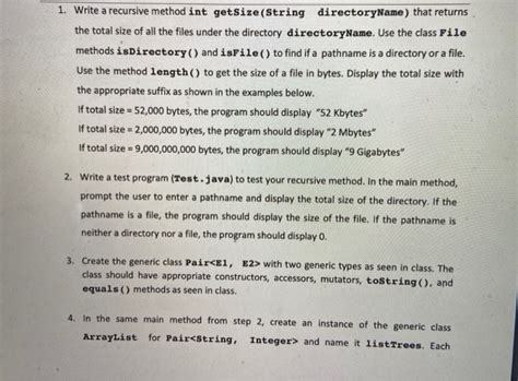 solved 1 write a recursive method int getsize string dir