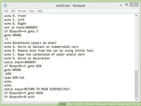 how to build a simple computer game using batch script