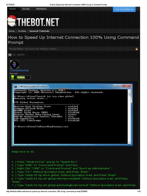 how to speed up internet connection 100 using command