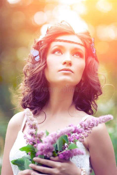 Beautiful Girl On Nature Beautiful Young Girl Outdoors Enjoy H Stock