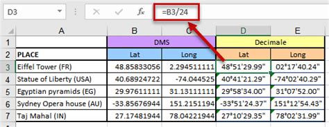 how to convert coordinates latitude and longitude with excel