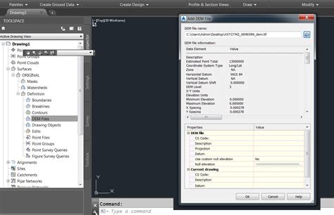 how to add the coordinate system to a dem surface autodesk community