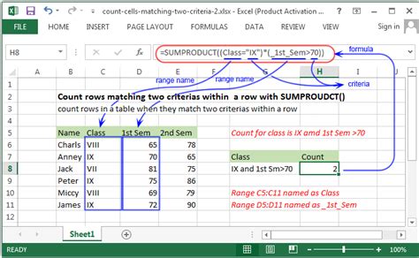 excel count count rows matching two criterias in two