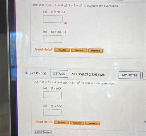 Solved Use F X 3x−4 And G X 5−x2 To Evaluate The