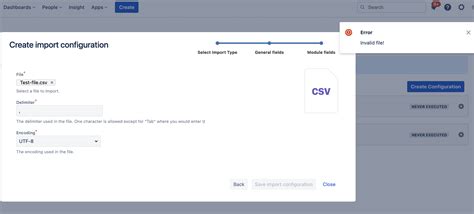 how to upload csv import file which has failed with invalid file