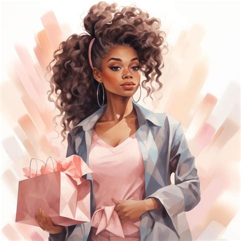 Premium Ai Image A Beautiful Darkskinned Girl Holds A Pink Shopping