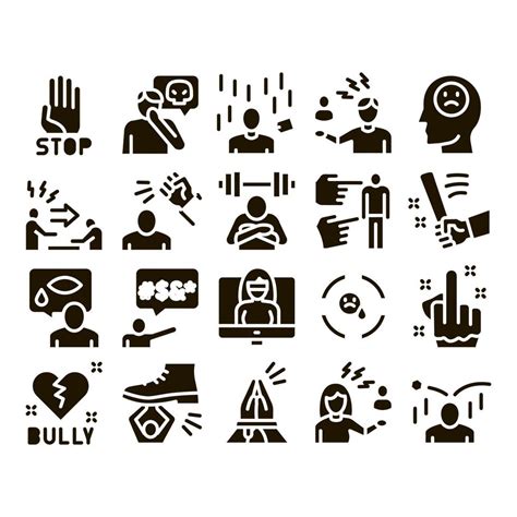 Bullying Aggression Glyph Set Vector 19471376 Vector Art At Vecteezy