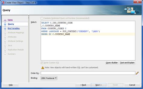 defining sql queries using view objects