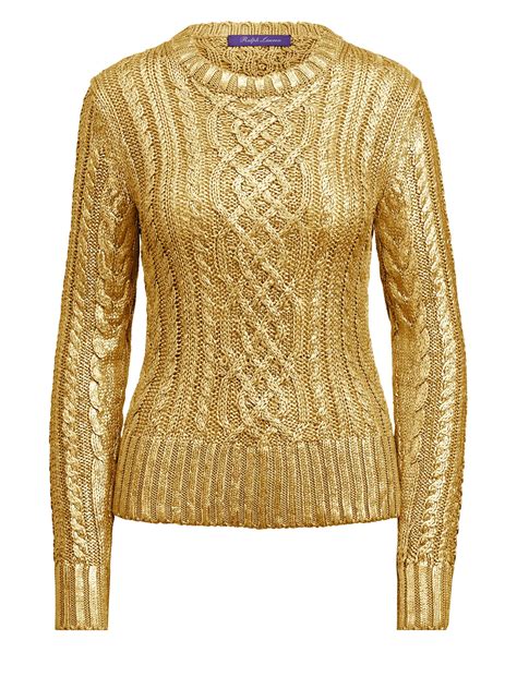 Ralph Lauren Collection Gold Foil Cable Knit Sweater In Metallic Lyst