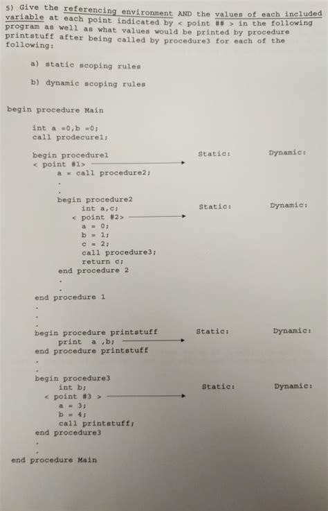 solved 5 give the referencing environment and the values of