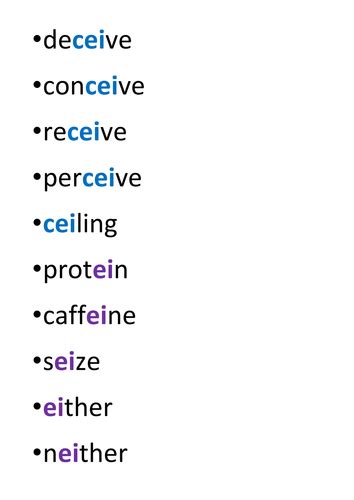 i before e except after c and exceptions teaching resources