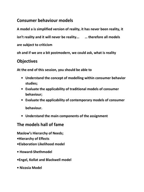 Consumer Behaviour Models Pdf Conceptual Model Consumer Behaviour