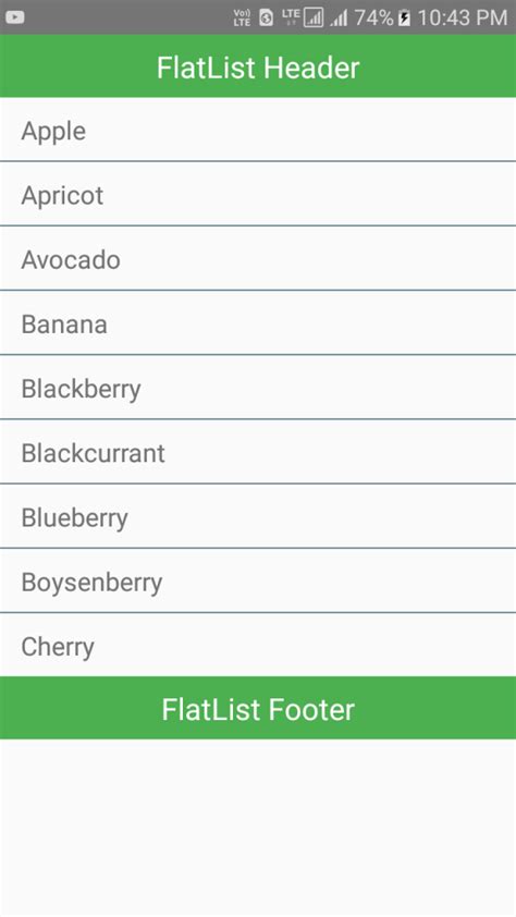 react native add show header footer on flatlist in android