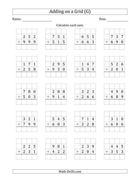the adding 3 digit plus 3 digit numbers on a grid g math