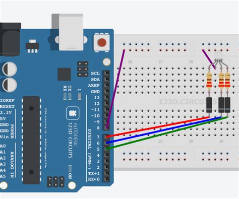 arduino uno commom anode rgb led 3 colour blink using simple code 3